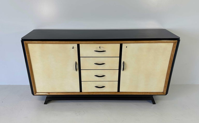 Italian Art Deco Parchment, Maple and Black Lacquer Sideboard, 1940s ...