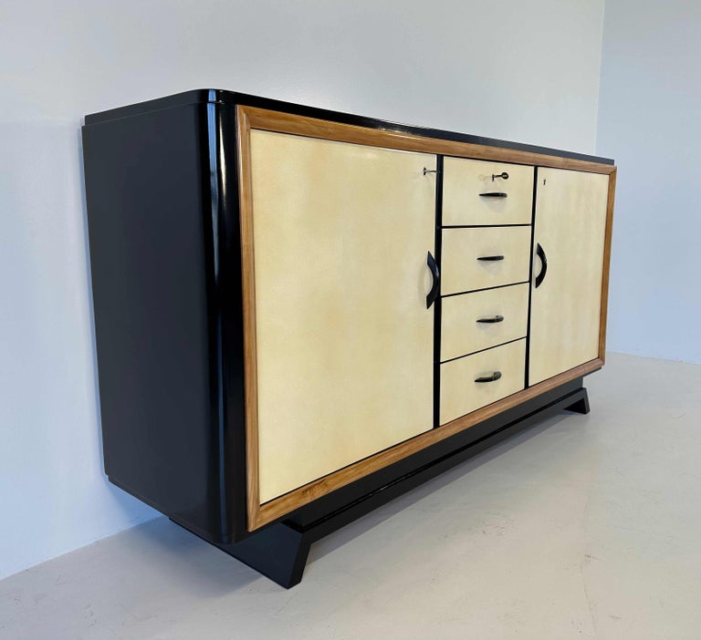 Italian Art Deco Parchment, Maple and Black Lacquer Sideboard, 1940s ...