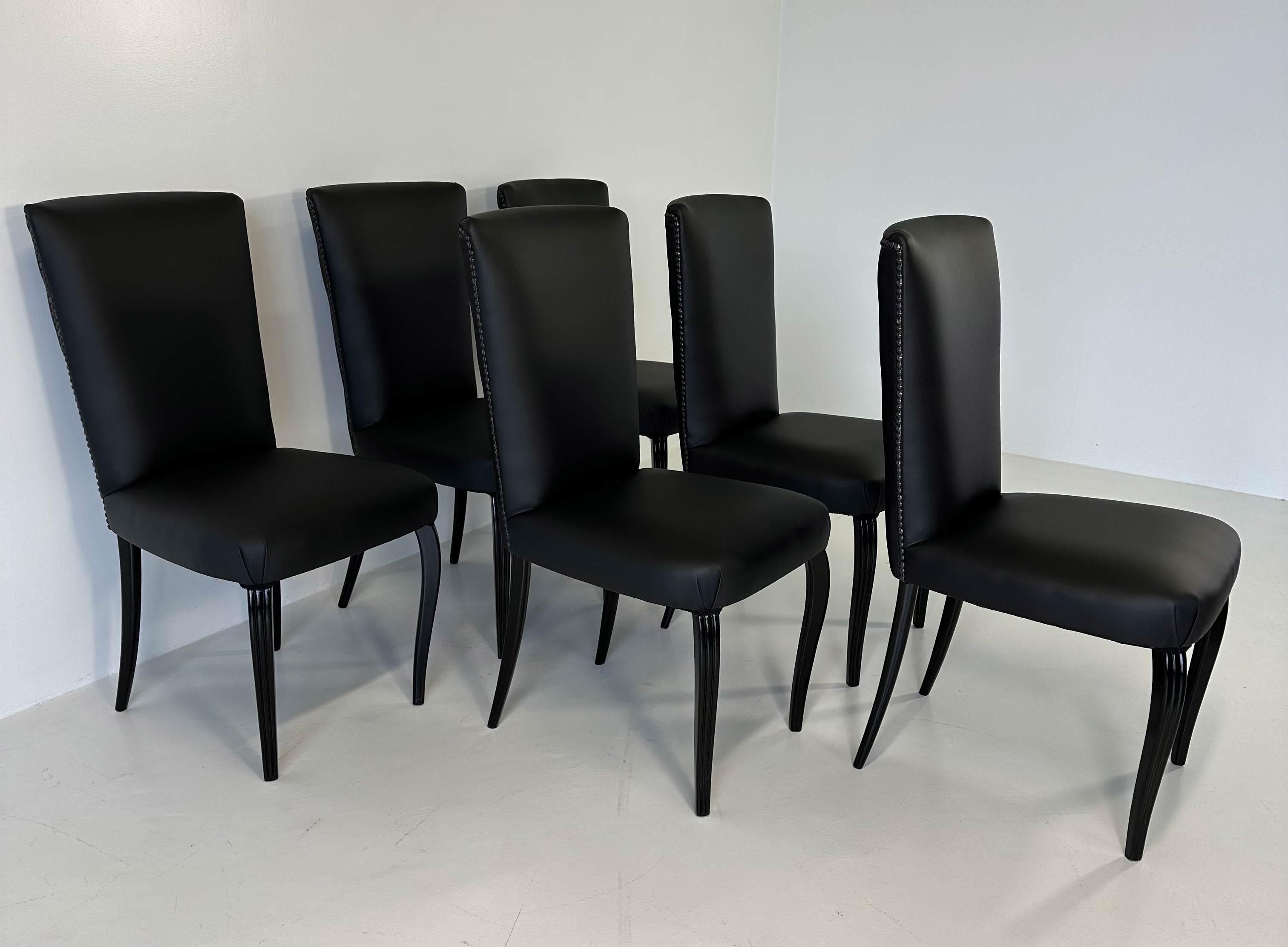Italian Art Deco Set of Six Black Chairs, V. Dassi, 1940s For Sale at ...