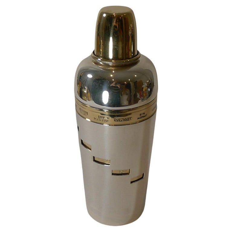 Italian Art Deco Silver and Gold Plated Menu Cocktail Shaker at 1stDibs