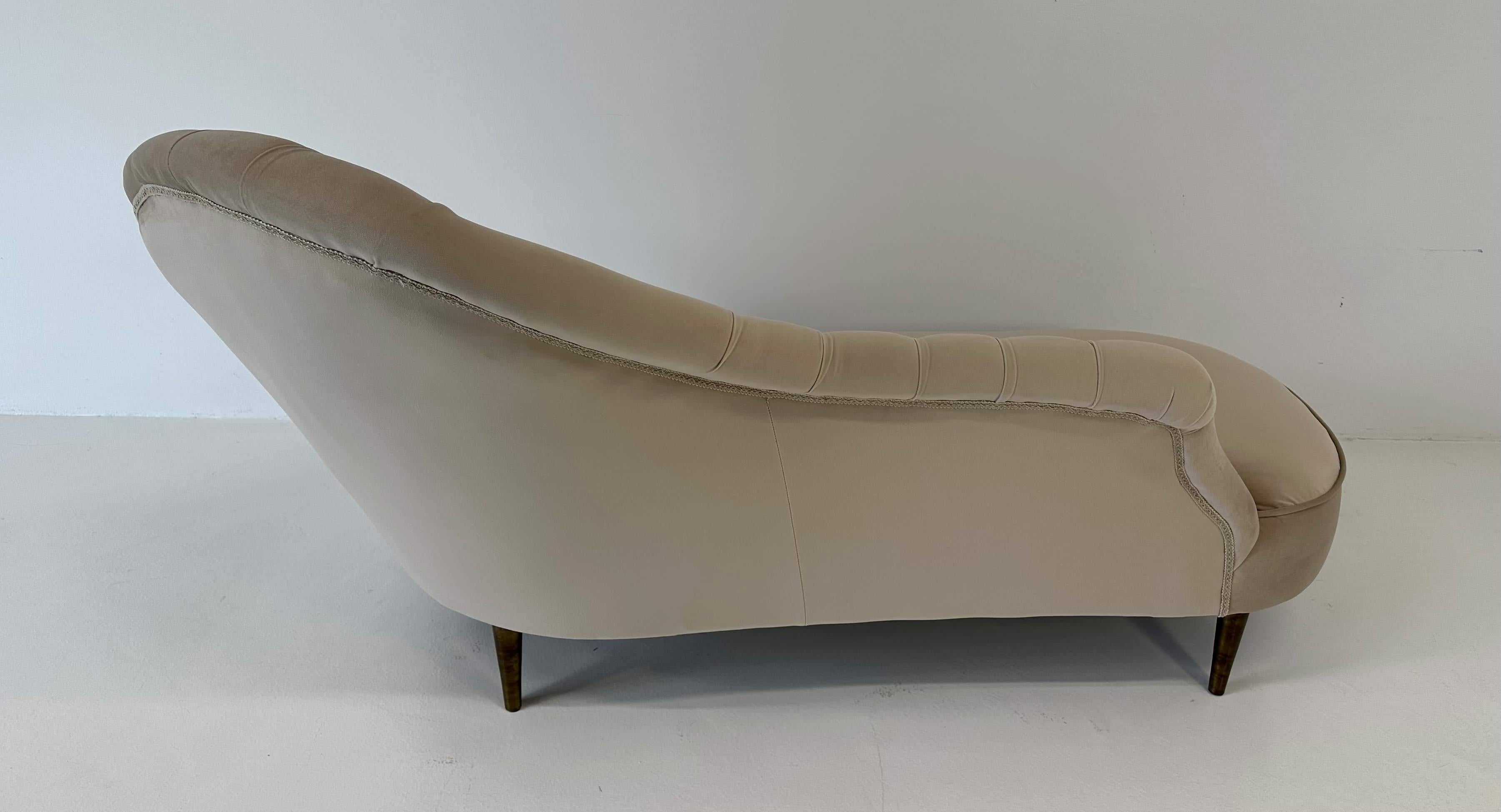 Italian Art Deco Style Capitonné Light Brown Velvet and Metal Dormeuse ...