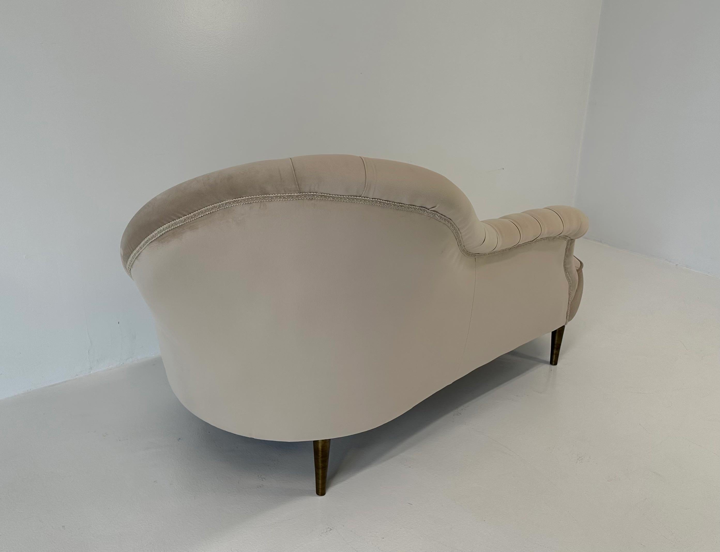 Italian Art Deco Style Capitonné Light Brown Velvet and Metal Dormeuse ...