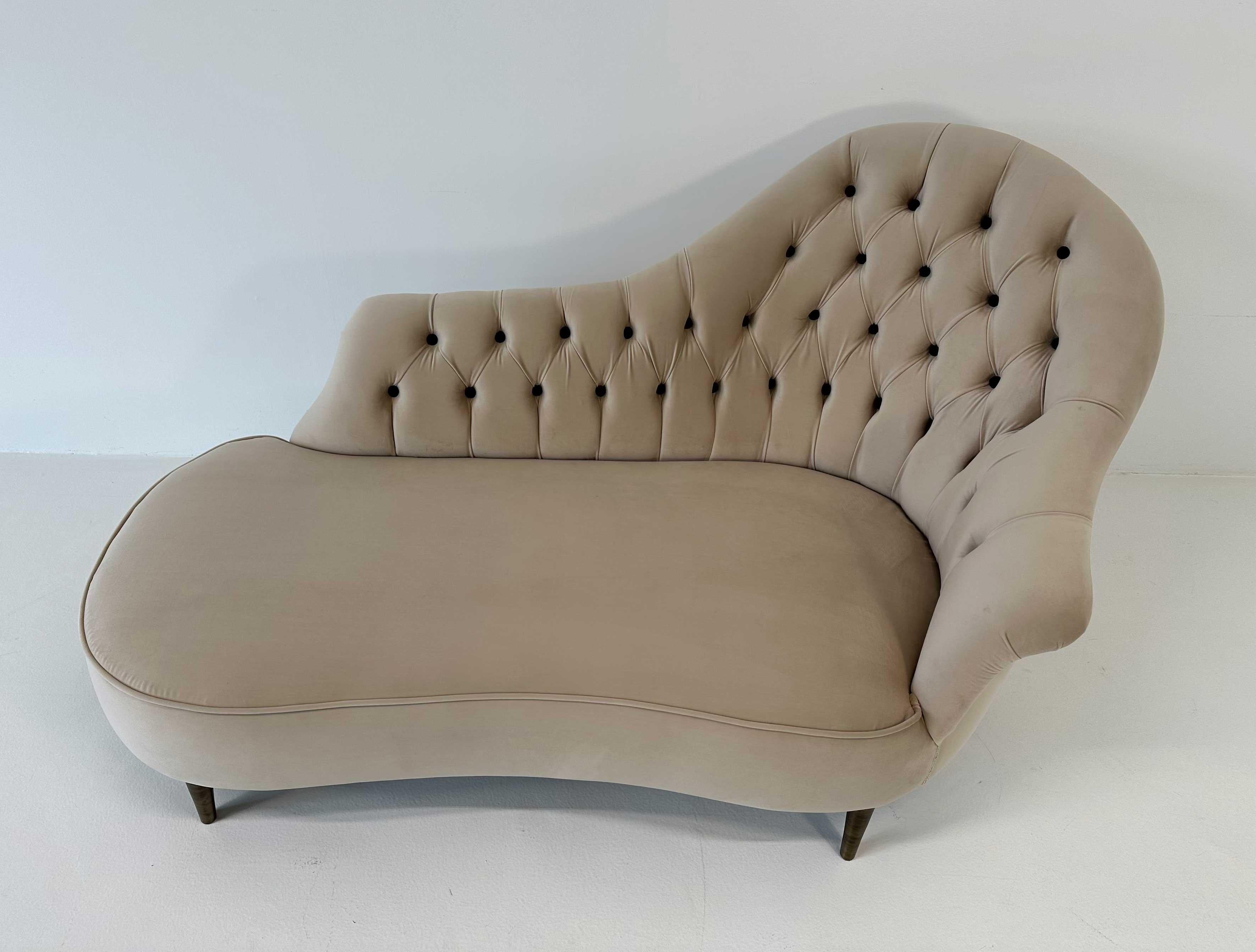 Italian Art Deco Style Capitonné Light Brown Velvet and Metal Dormeuse ...
