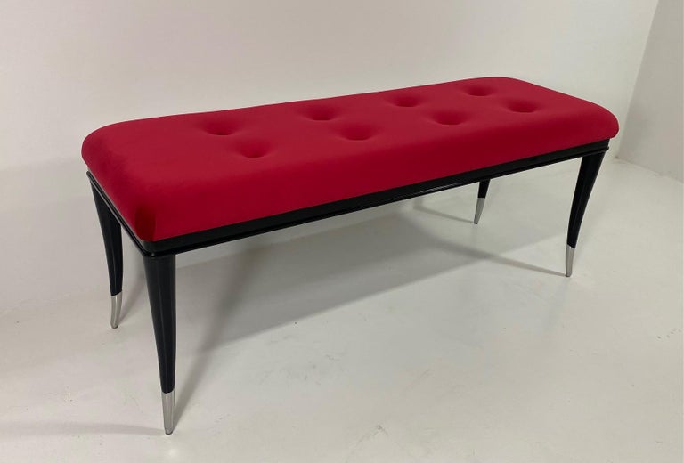 Italian Art Deco Style Red Velvet, Black Lacquer and Chromed Metal ...