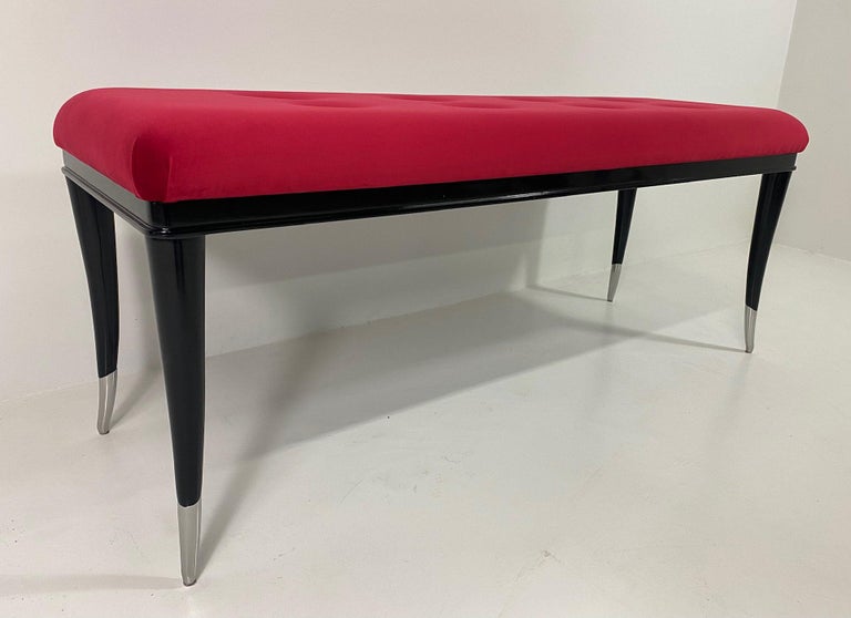 Italian Art Deco Style Red Velvet, Black Lacquer and Chromed Metal ...