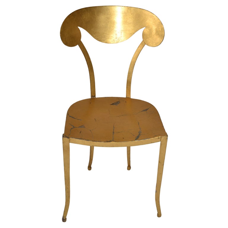 Italian Art Deco Style Sculptural Gilt Steel Vanity Desk Side Chair ...