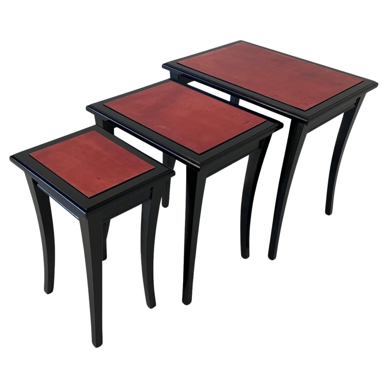 Pair of Red and Black Lacquered Tables For Sale at 1stDibs