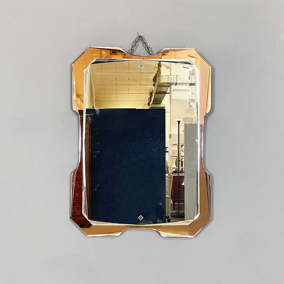 Italian art deco wall mirror in peach mirror and metal details, 1930s ...