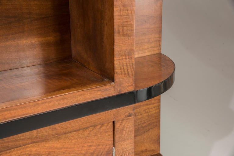 Italian Art Deco Walnut Wood Rounded Edges Bookcase at 1stDibs