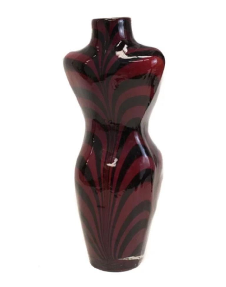 Italian Art Glass Female Torso Vase Maroon and Black Stripes, Mid ...