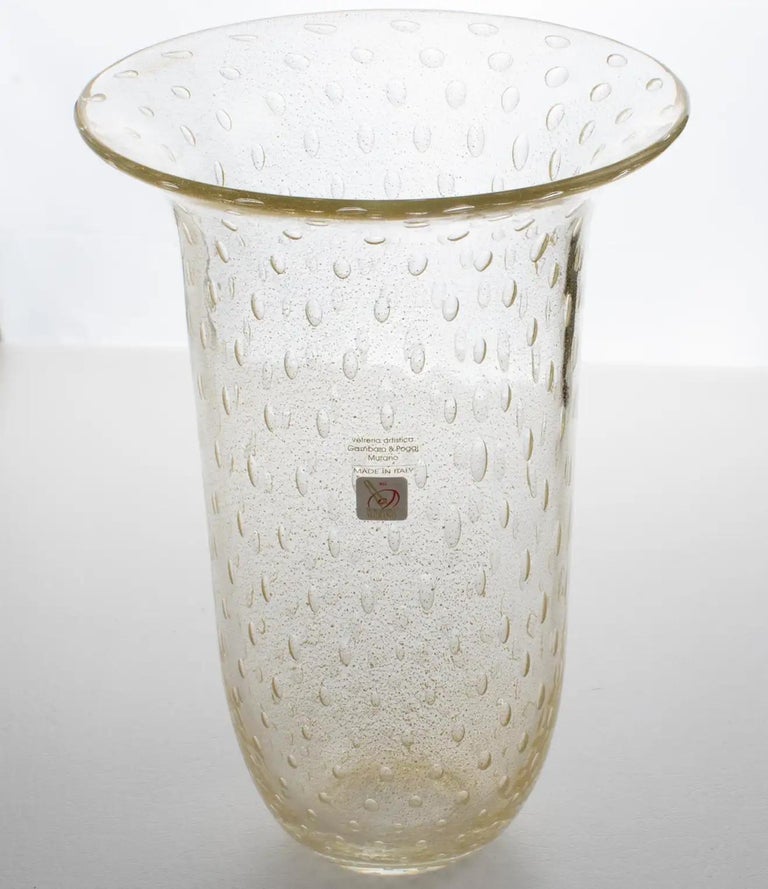 Italian Art Glass Murano Vase Gold Flakes and Bubbles by Gambaro and ...