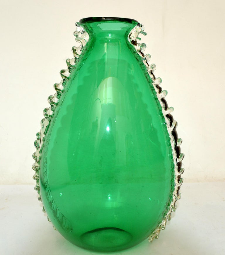 Italian Art Glass Vase Pino Signoretto Style Blown Green Murano Glass ...