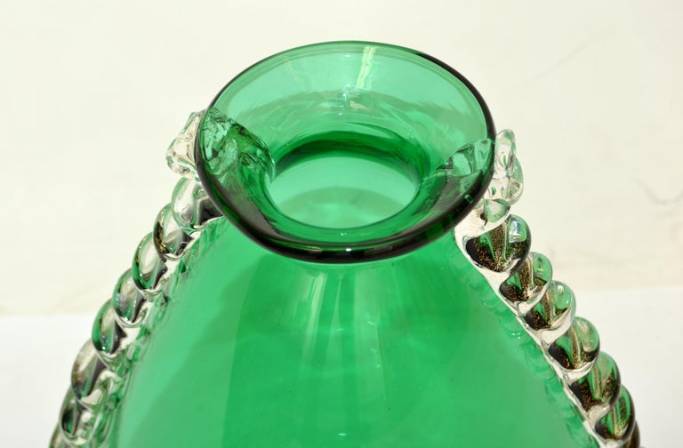 Italian Art Glass Vase Pino Signoretto Style Blown Green Murano Glass ...