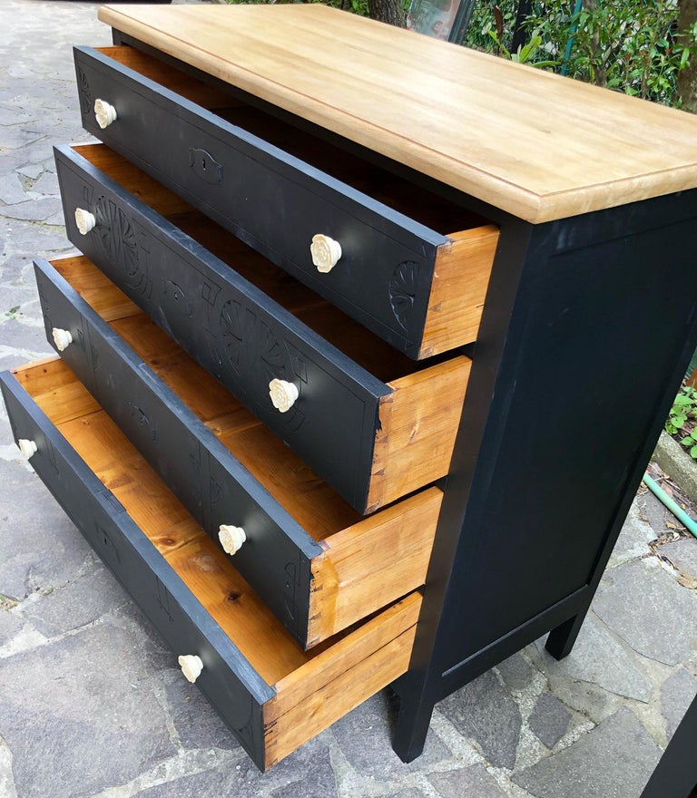 Italian Art Nouveau Set of Dresser and Two Custom Night Stands, Carved ...