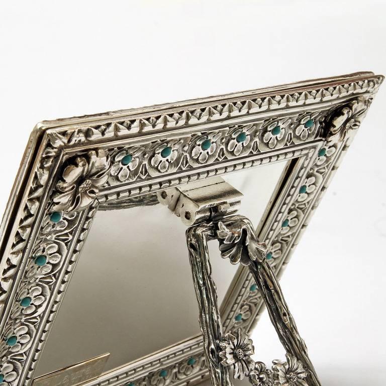 Italian Photo Frame Silver Handmade ,Harmony Turquoise For Sale at 1stDibs