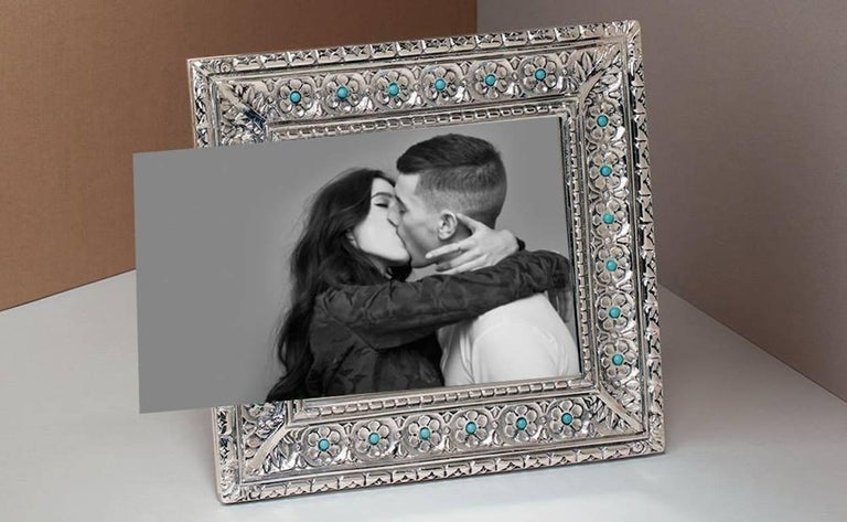 Italian Photo Frame Silver Handmade ,Harmony Turquoise For Sale at 1stDibs