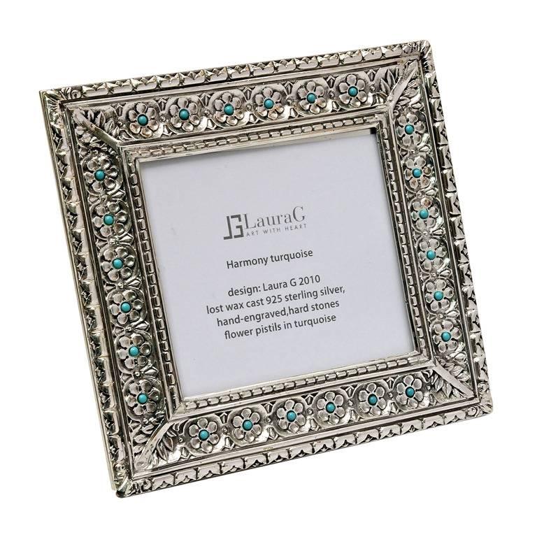 Italian Photo Frame Silver Handmade ,Harmony Turquoise For Sale at 1stDibs