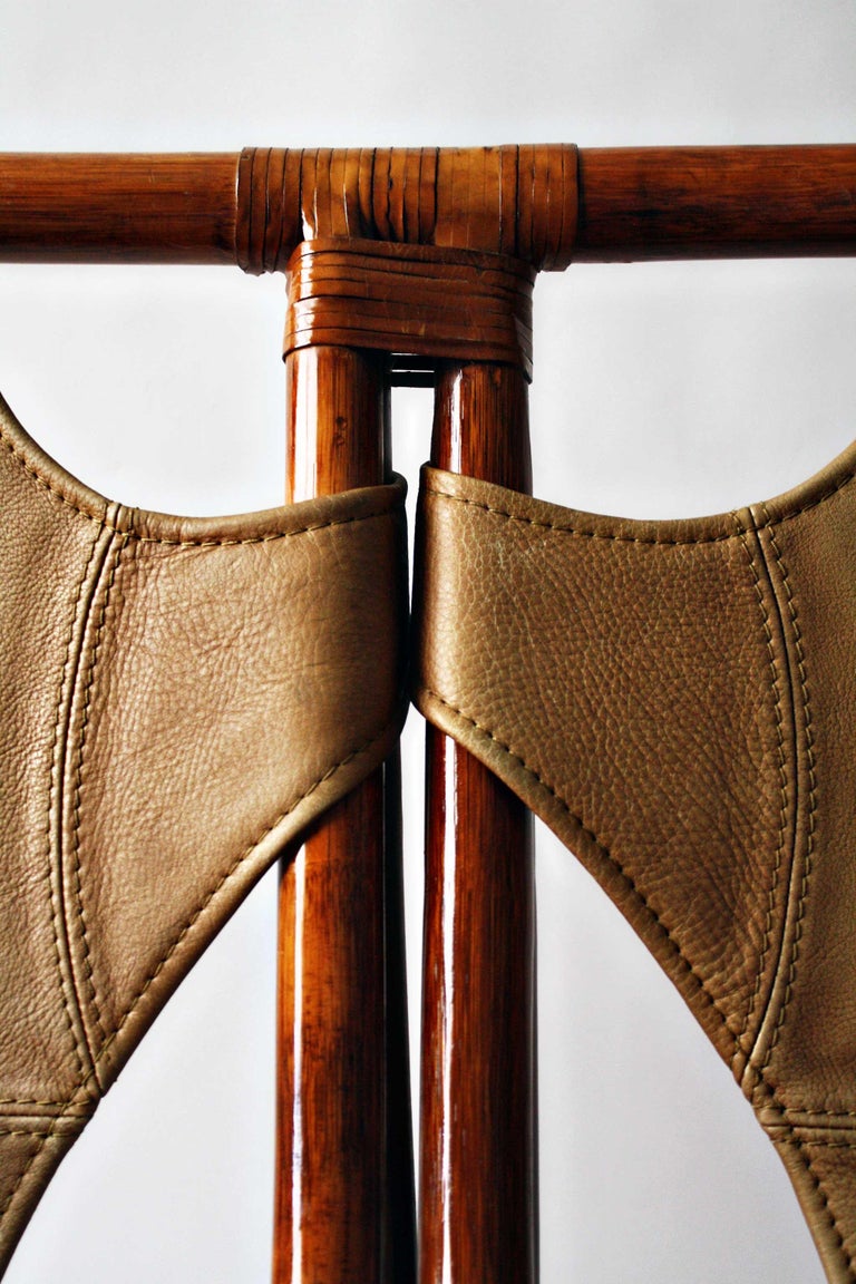 Italian Bamboo and Leather Sling Back Settee, Italy, circa 1970s For ...
