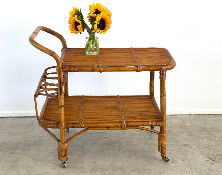 Italian Bamboo Bar Cart For Sale at 1stDibs