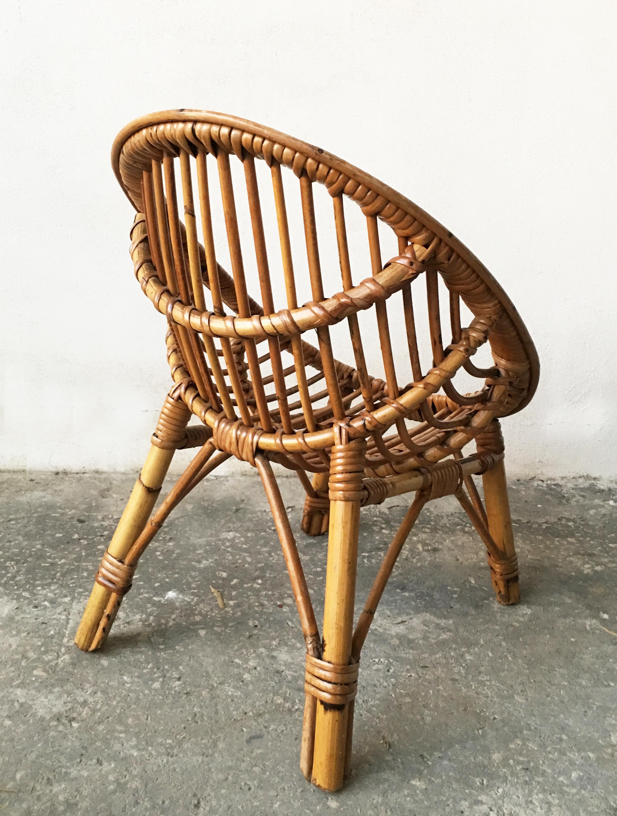 Italian Bamboo Children or Kids Chair Midcentury Style, Oval Shape ...