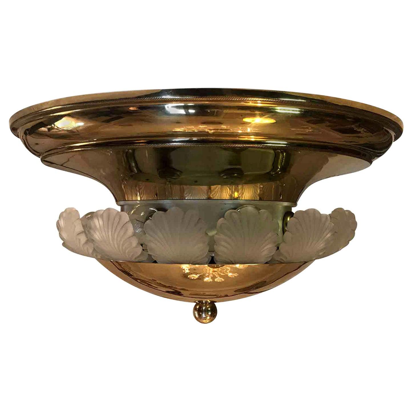 Petite Brass and Murano Glass Flush Mount Ceiling Light Italy, 1980s ...