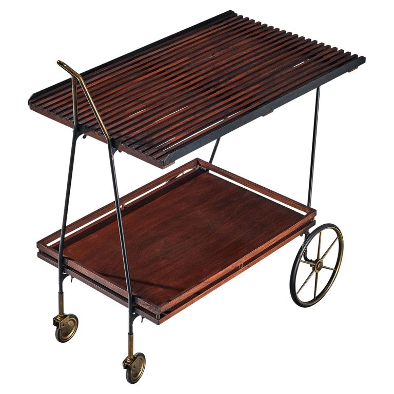 Italian Bar Cart in Mahogany and Brass For Sale at 1stDibs