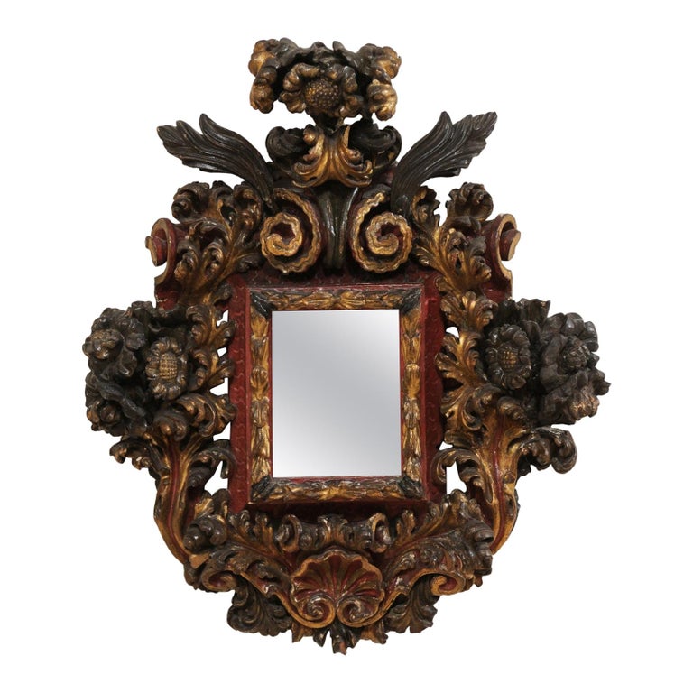 A Gorgeous Italian Period Baroque, Ornately-Carved Wood Plaque w/Mirror ...