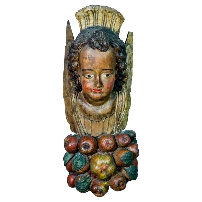 Italian Baroque Carved and Painted Cherub For Sale at 1stDibs