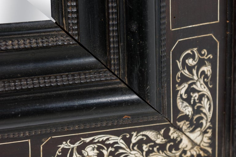 Italian Baroque Ebonized Specimen Marble and Bone Inlaid Wall Mirror ...