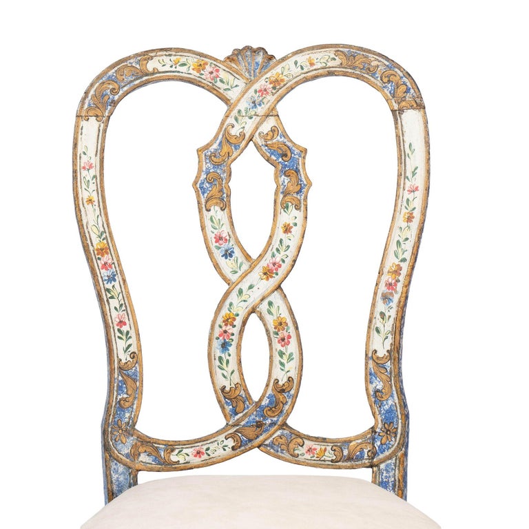 Italian Baroque "Queen Anne" Side Chair in Original Painted Decoration ...