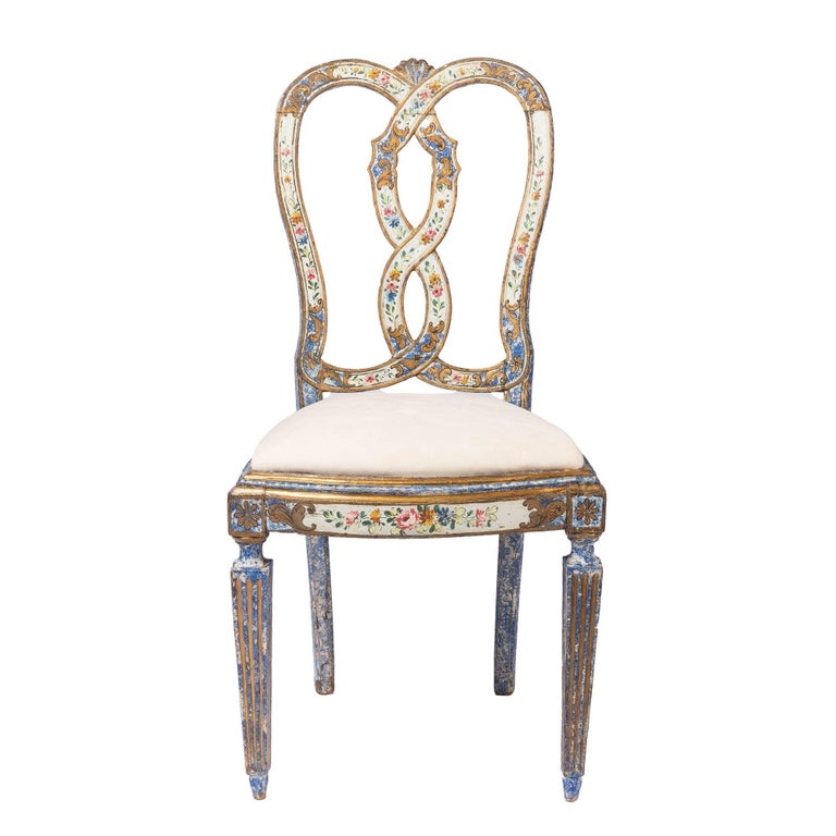 Italian Baroque "Queen Anne" Side Chair in Original Painted Decoration ...