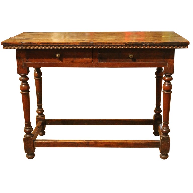 Italian Baroque Rectangular Rustic Walnut Wood Trestle Table For Sale ...