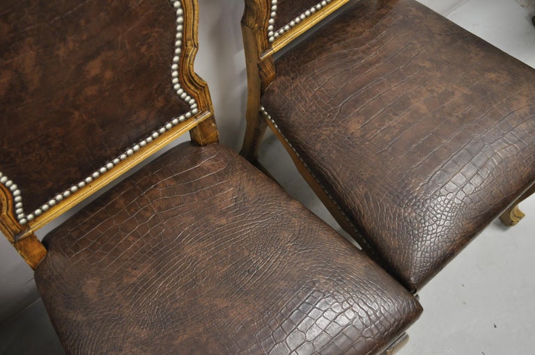 Italian Baroque Rococo Carved Wood Brown Reptile Print Dining Chairs ...