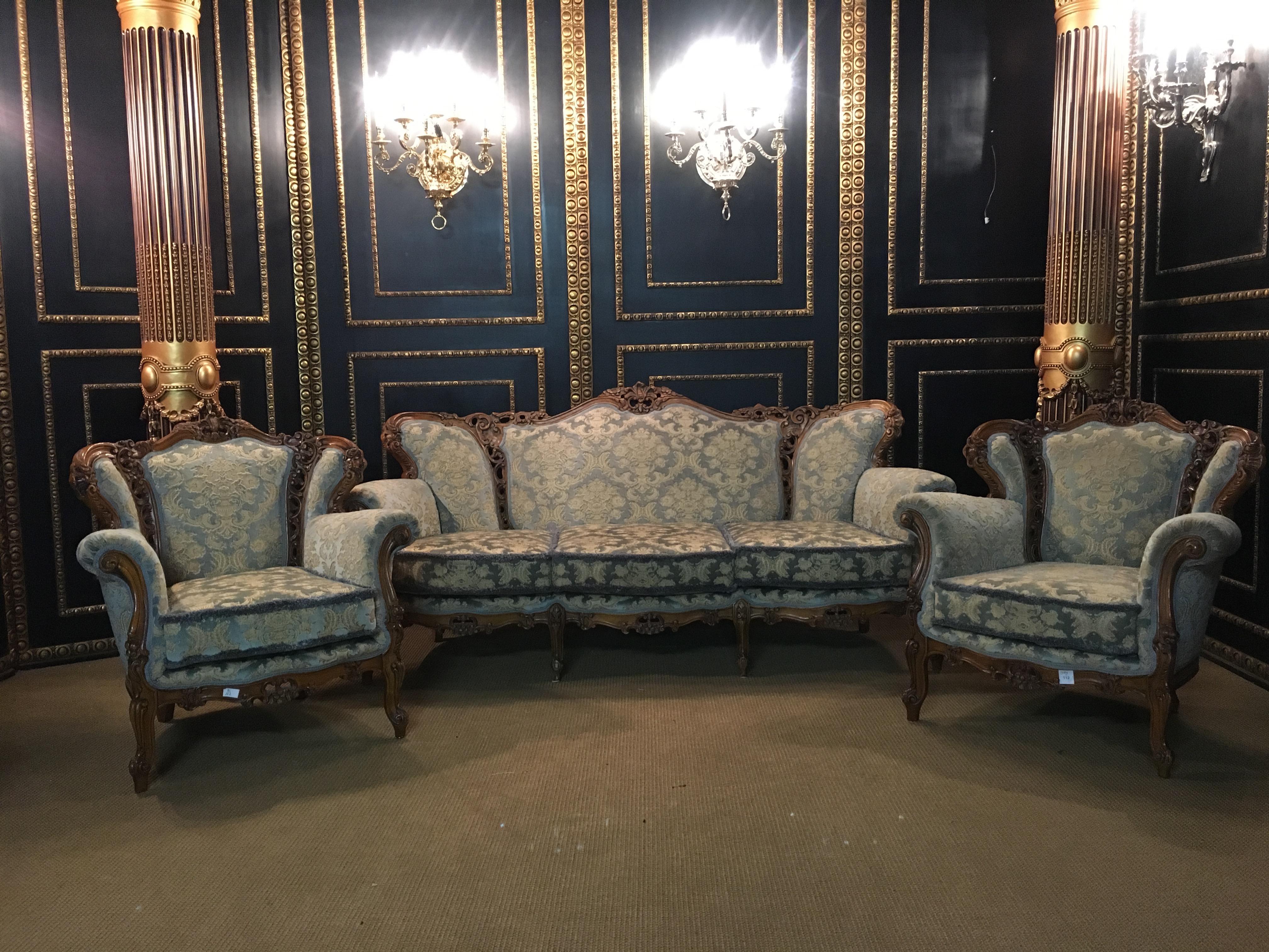 Italian Baroque Sofa Set 2 Armchairs Walnut Carved For Sale at 1stDibs ...
