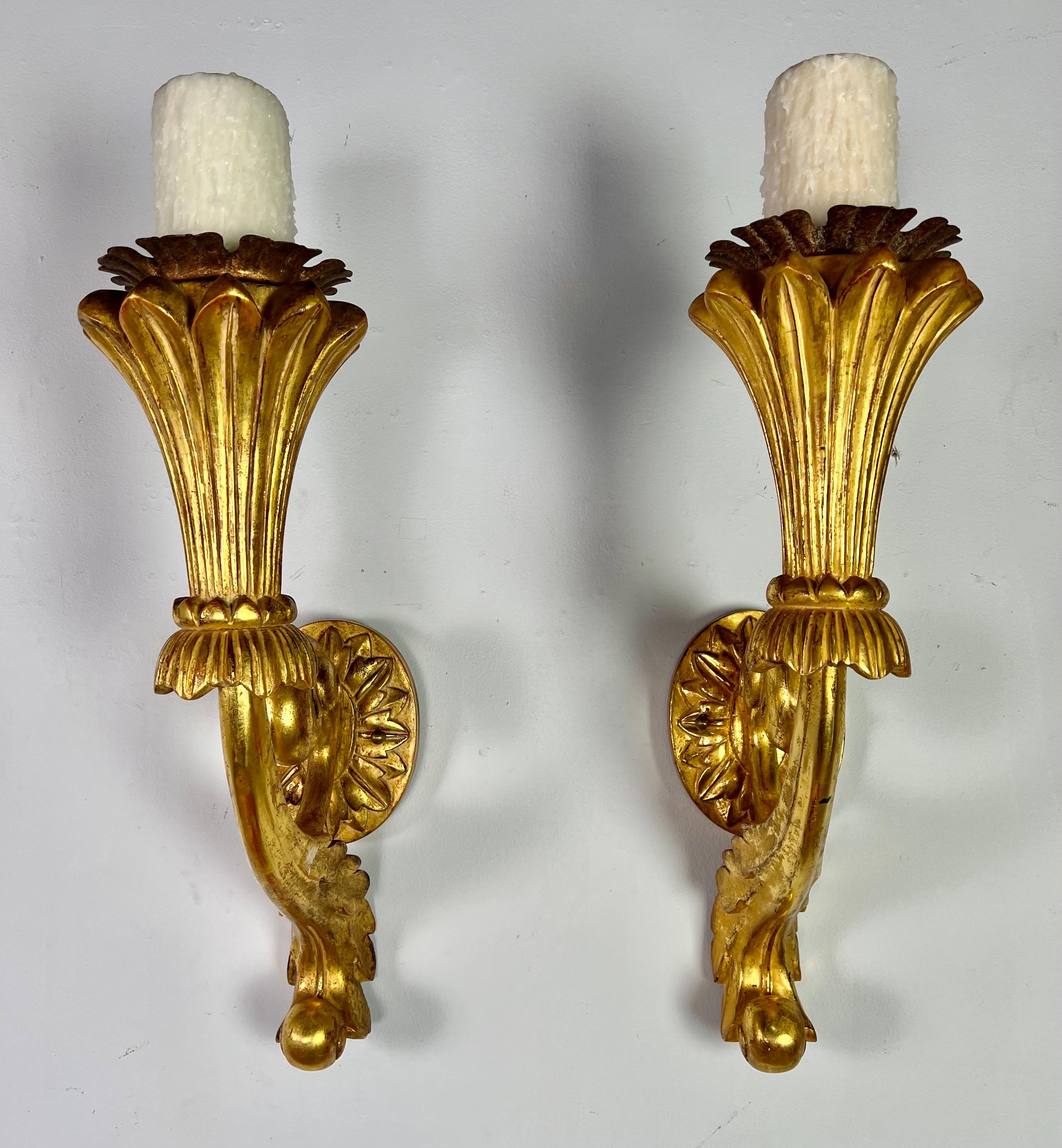 Italian Baroque Style Giltwood Sconces, Pair For Sale at 1stDibs ...