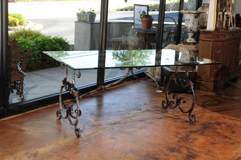 Italian Baroque Style Hand-Forged Iron Table Base with New Custom-Made ...