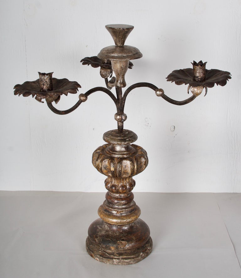 Antique Candlesticks/ Torchere's, hand carved Wood and forged Iron ...