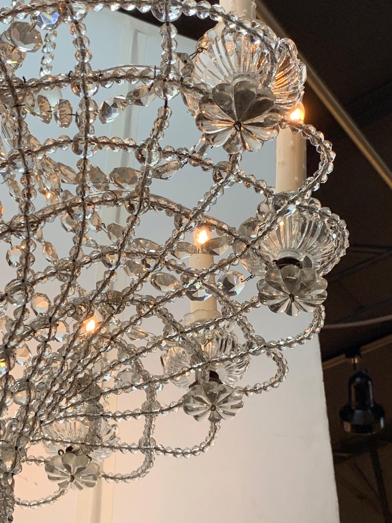 Italian Beaded Crystal 12-Light Basket Form Chandelier For Sale at 1stDibs