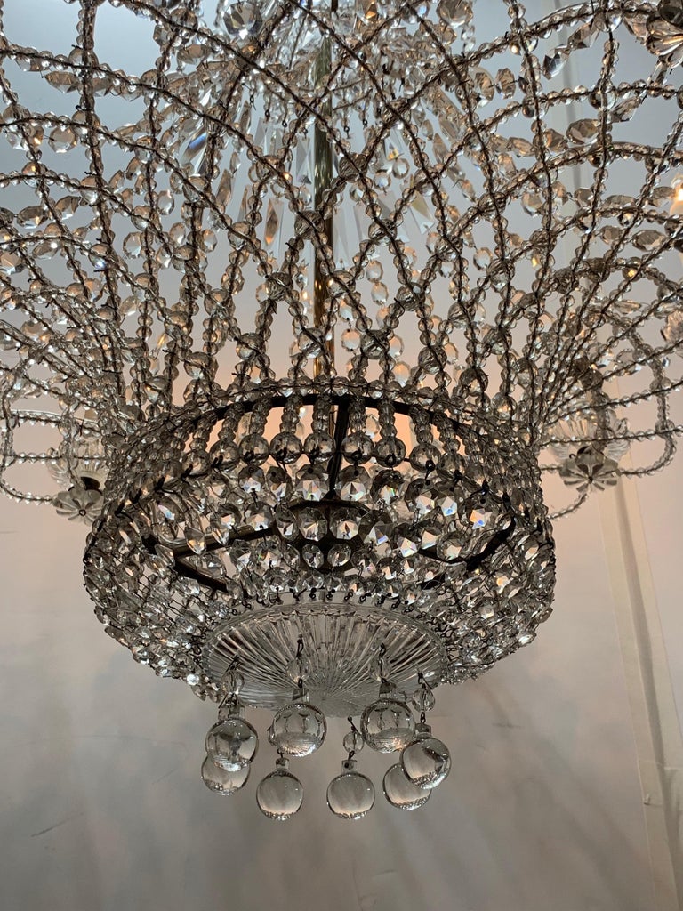 Italian Beaded Crystal 12-Light Basket Form Chandelier For Sale at 1stDibs
