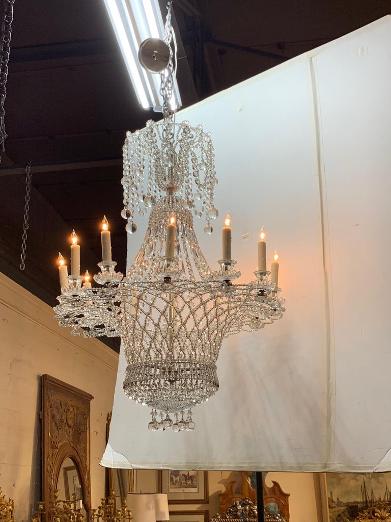 Italian Beaded Crystal 12-Light Basket Form Chandelier For Sale at 1stDibs