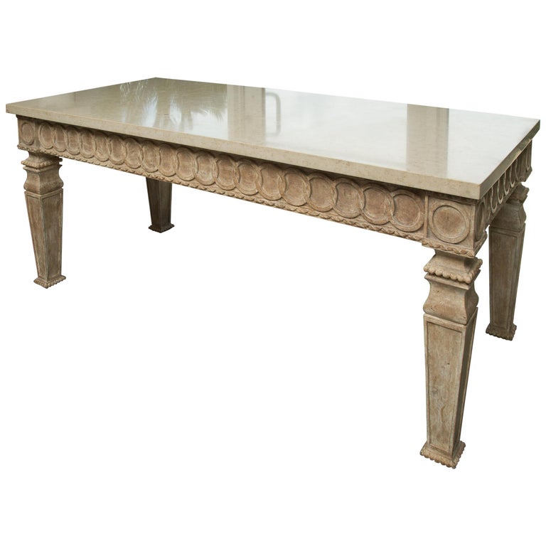 Italian Beechwood Rectangular Center Table with Marble Top at 1stDibs