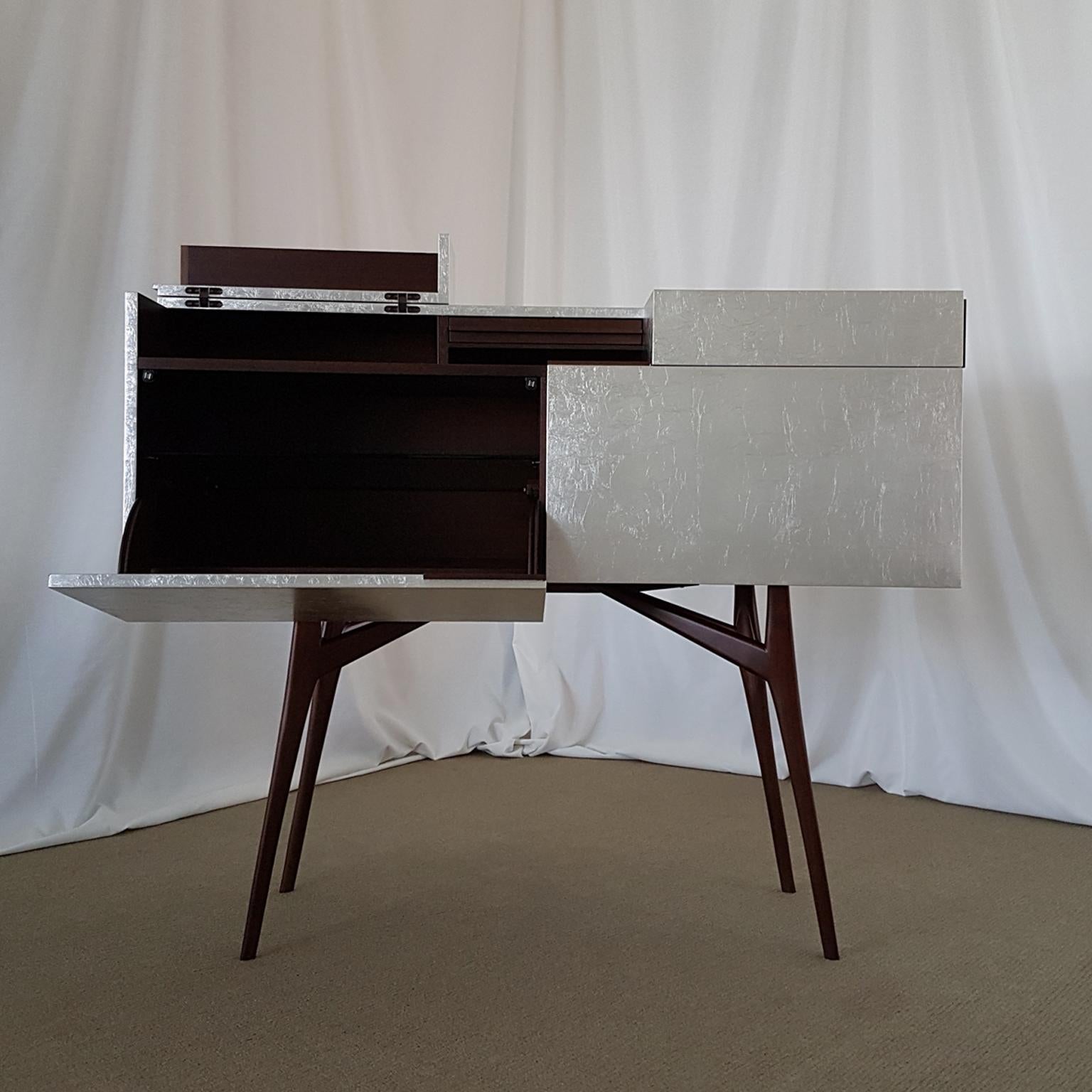 Italian Bernini Wood Sideboard in Dark American Walnut Covered with ...