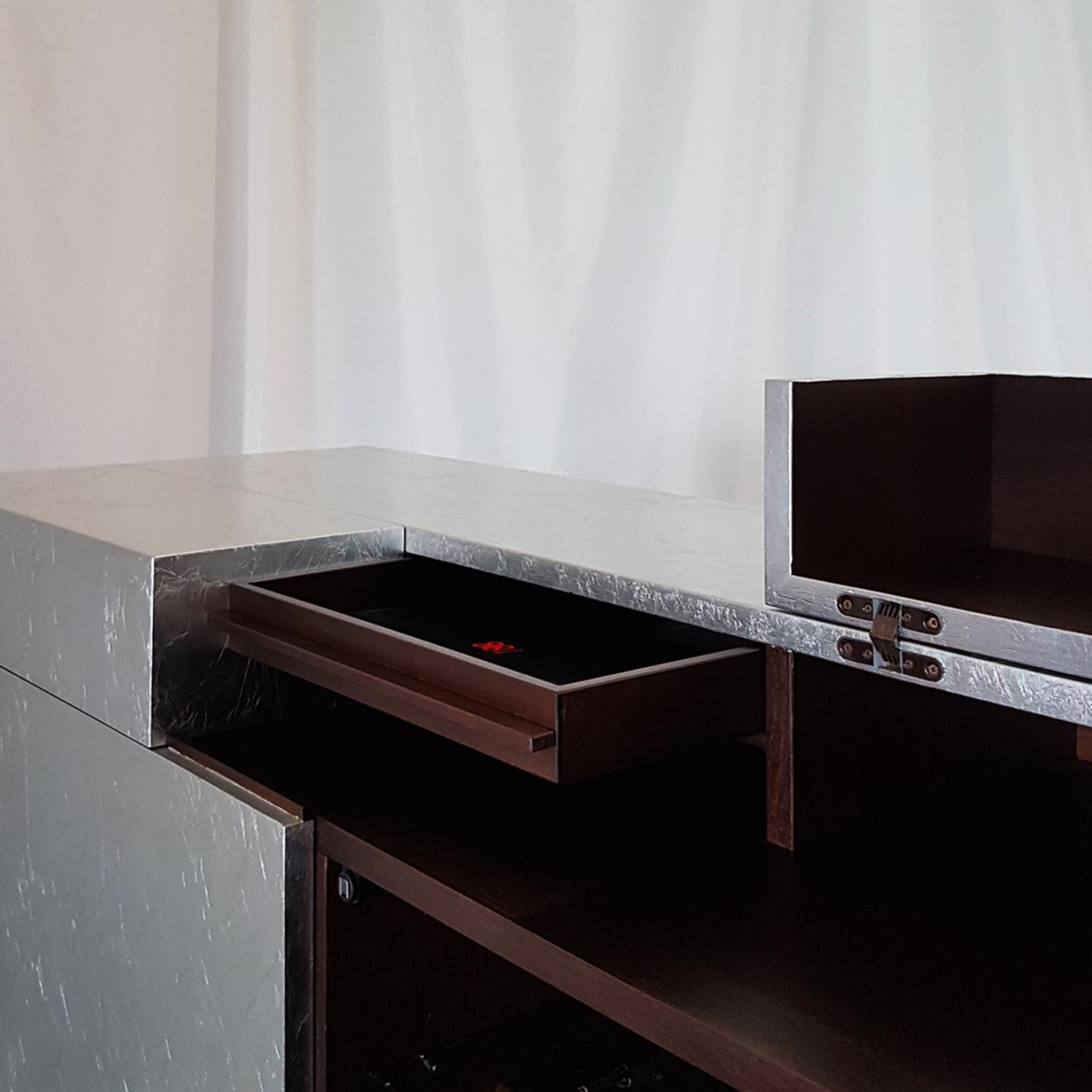 Italian Bernini Wood Sideboard in Dark American Walnut Covered with ...