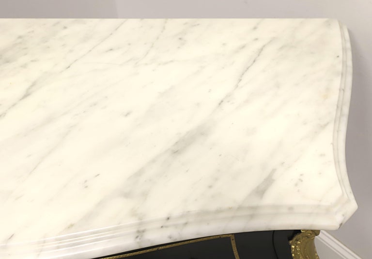 Italian Black Lacquer Ormolu Marble Top Bombe Chest For Sale at 1stDibs