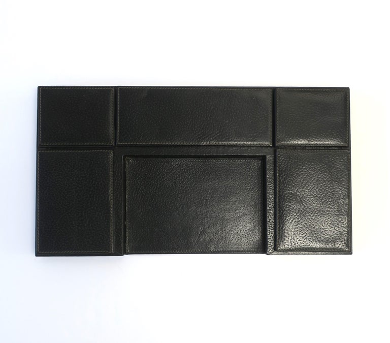 Italian Black Leather Desk Boxes Organizer For Sale at 1stDibs