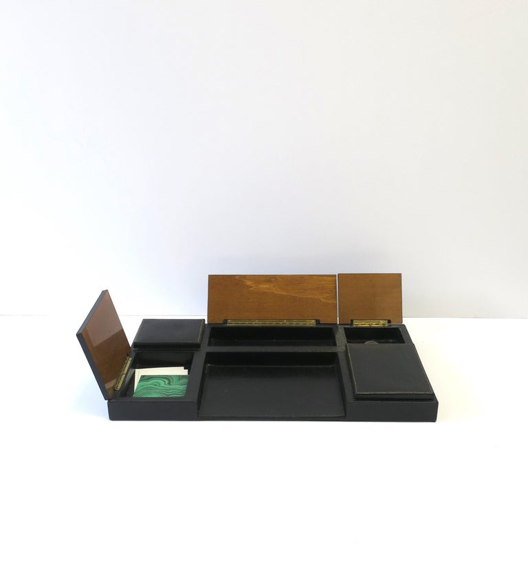 Italian Black Leather Desk Boxes Organizer For Sale at 1stDibs