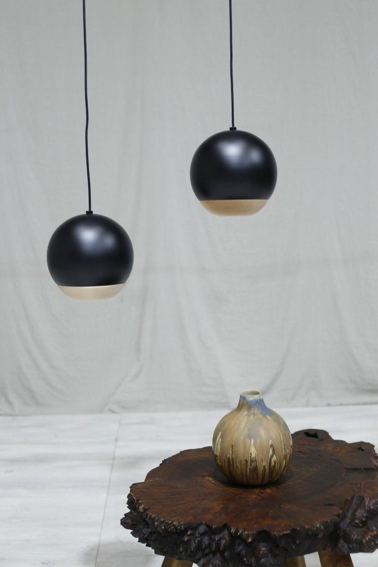 Italian Black Metal and Beech Globe Lights For Sale at 1stDibs