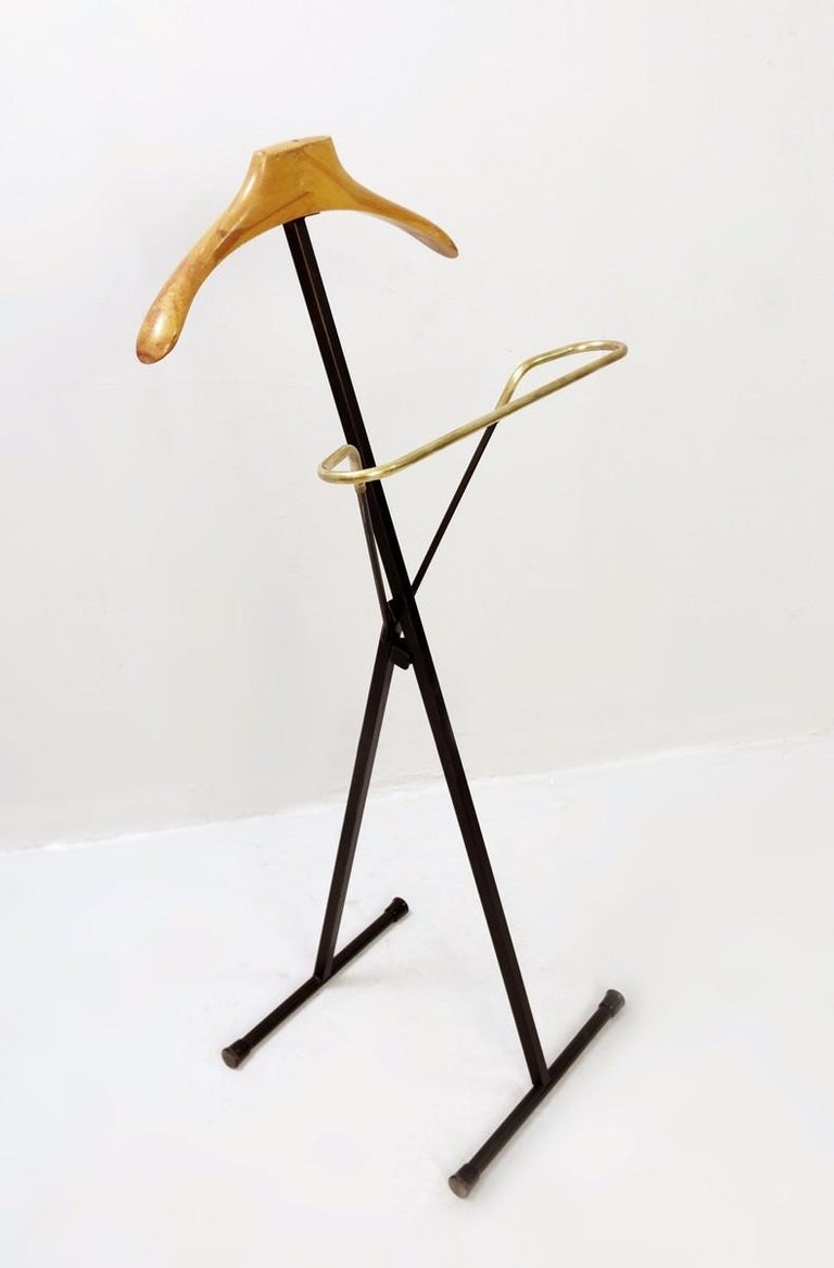 Italian Black Metal, Wood and Brass Folding Valet Stand, 1950s For Sale ...