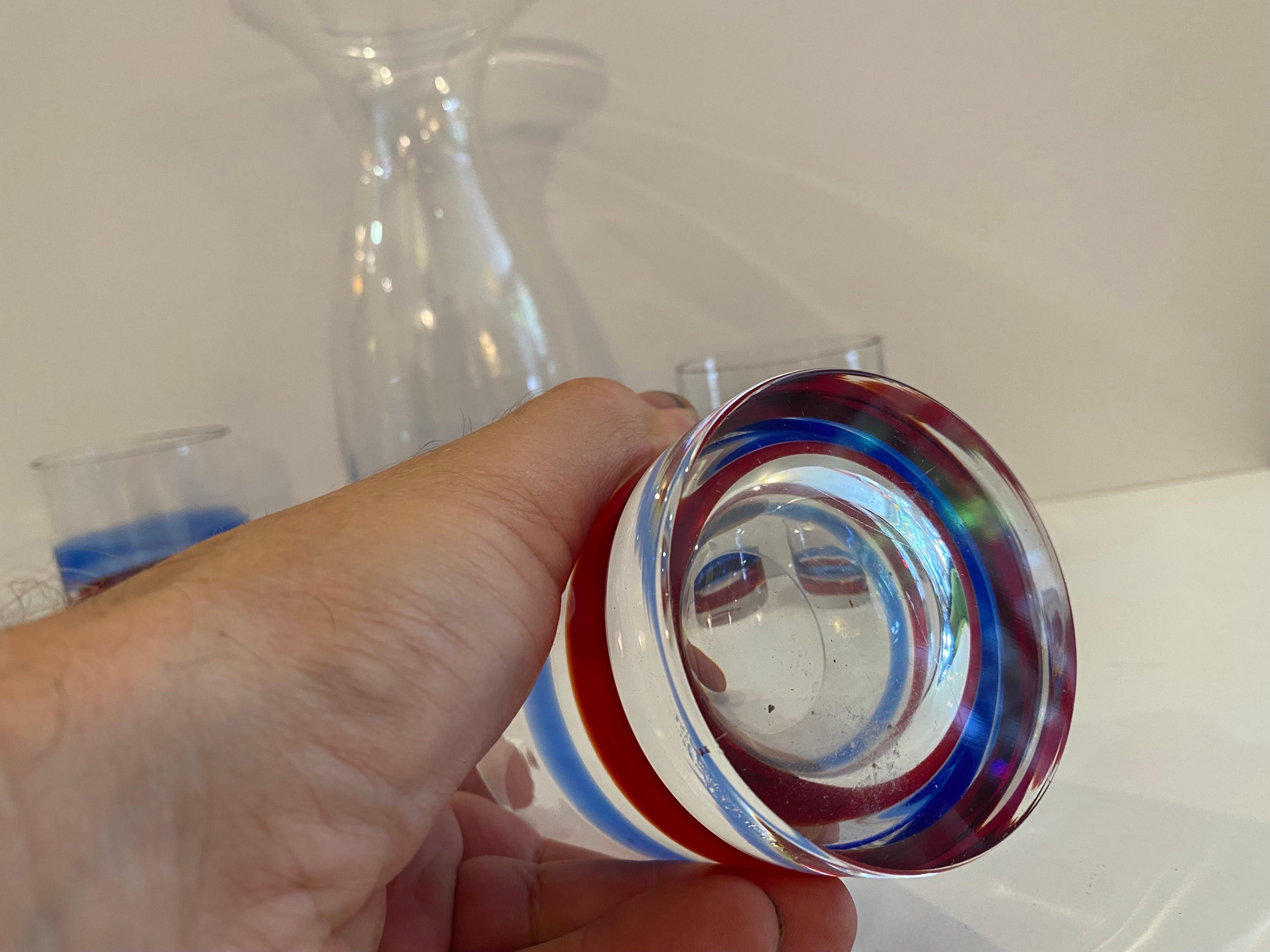 Italian Blown Glass Drink Set with Ground Bottoms For Sale at 1stDibs