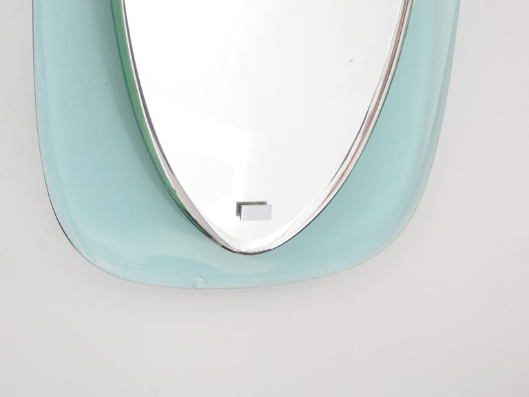 Italian Blue And Clear Glass Floating Faceted Oval Crystal Arte Mirror